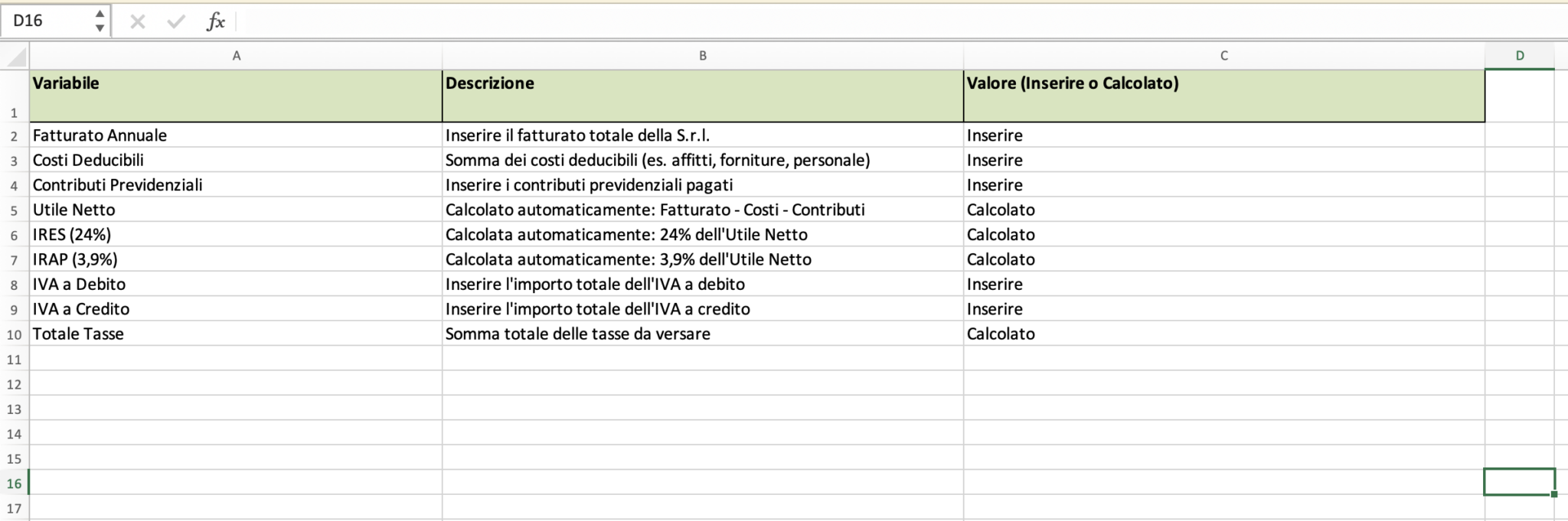 Modello Excel per il calcolo delle tasse S.Rl.L. GRATIS!